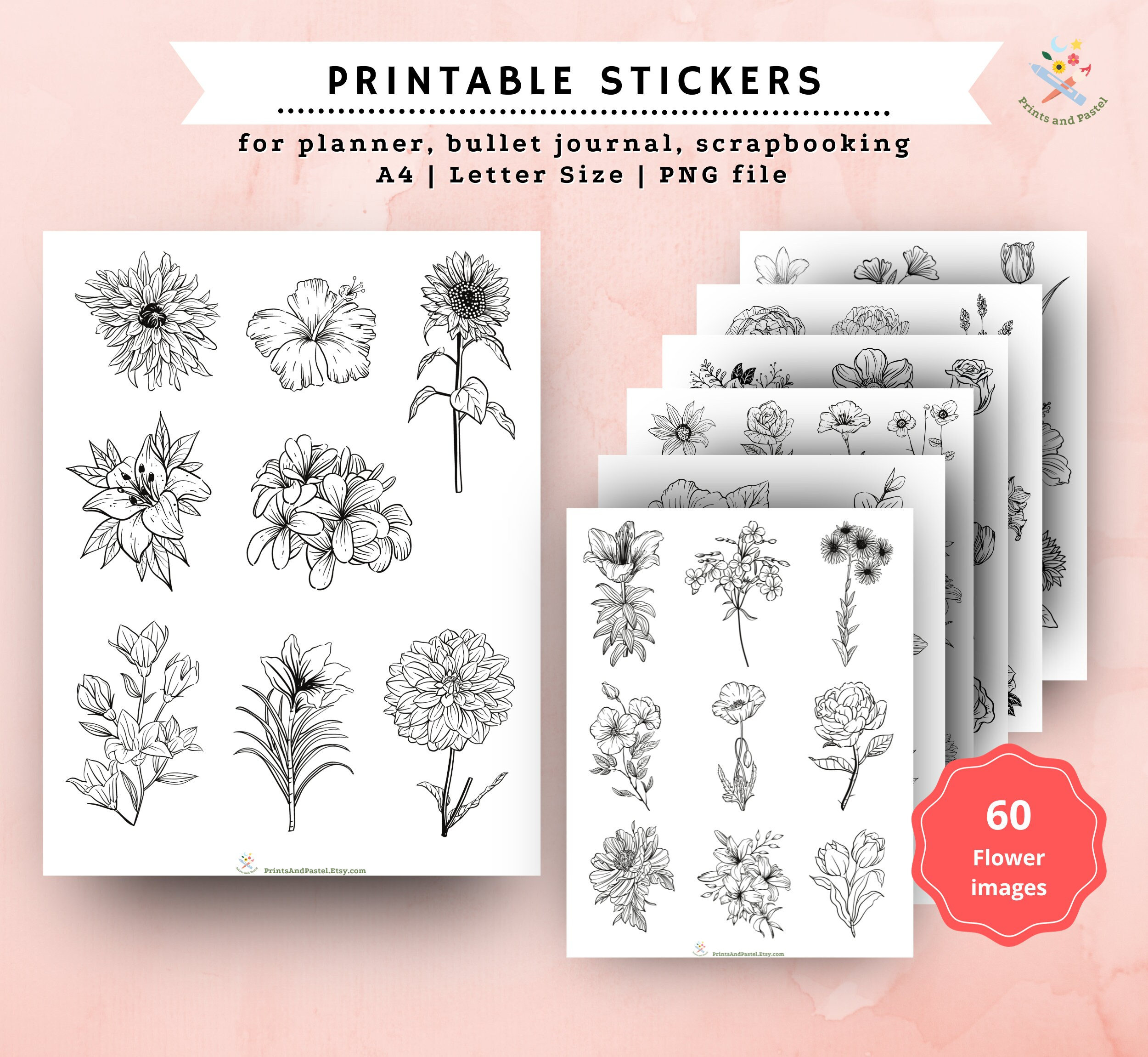 Printable Stickers, Floral Sticker, Flower Stickers, Flowers, Bullet ...