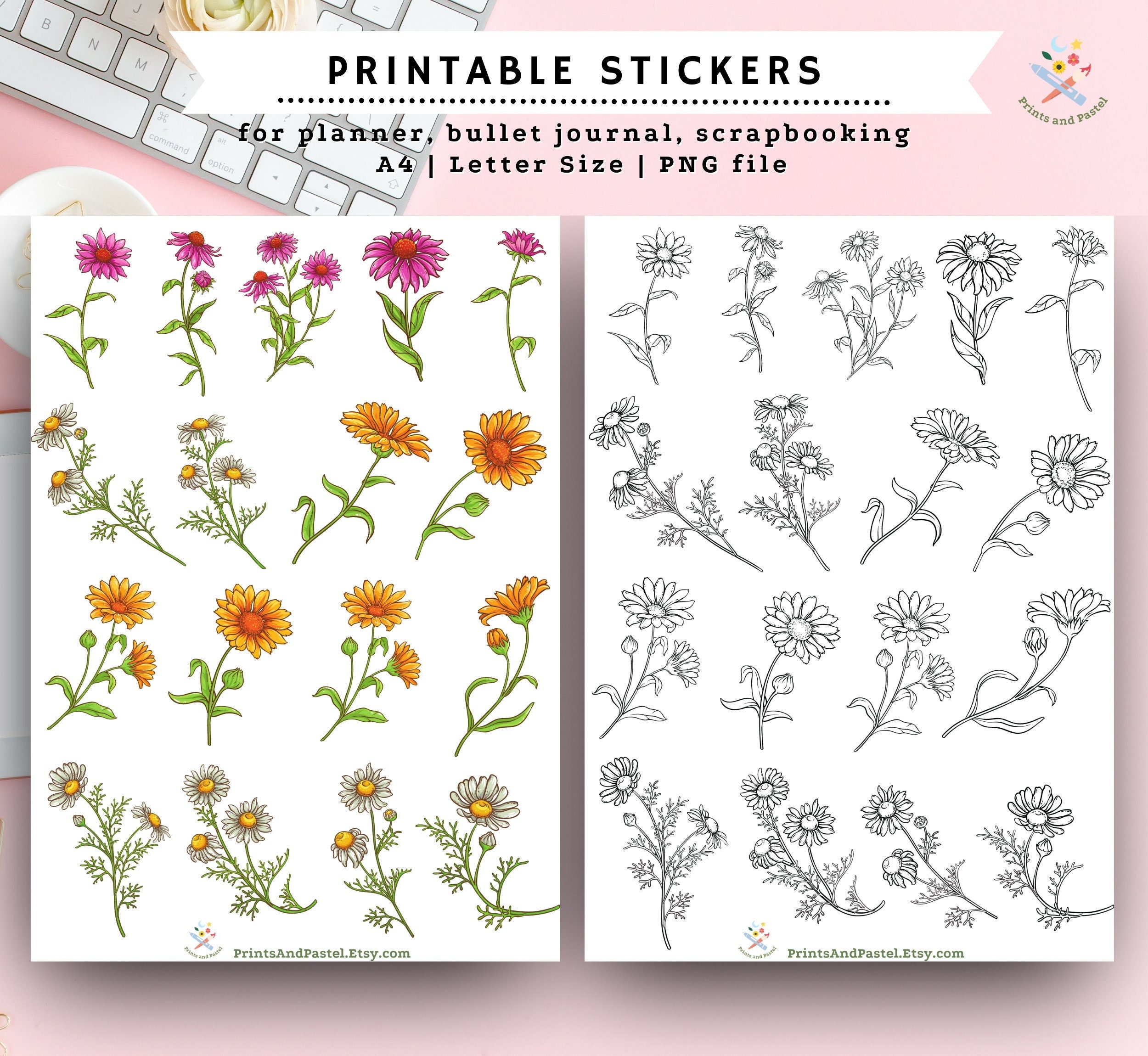 Printable Floral Stickers for Journal Stickers Planner Flower Stickers ...