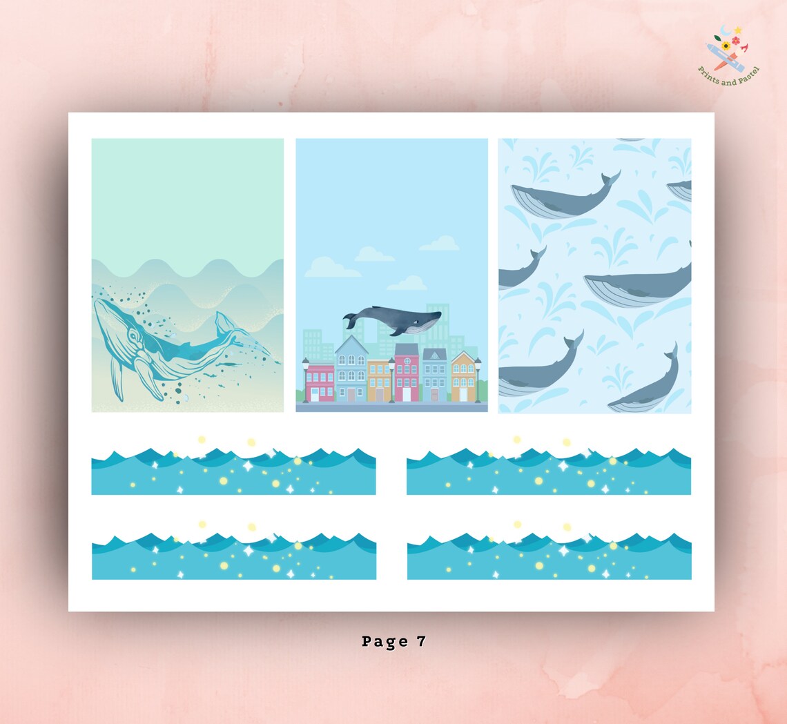 Whale Journal Spread Kit Printable Journal Template Pastel Color Whale ...