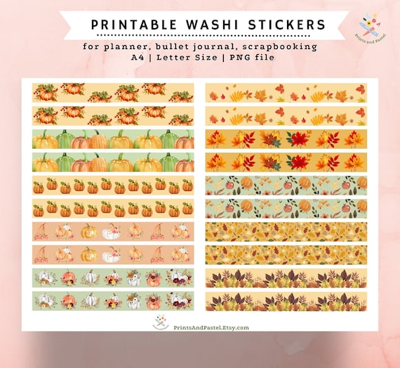 Printable Fall Washi Tape Strips Fall Design Stickers - Etsy