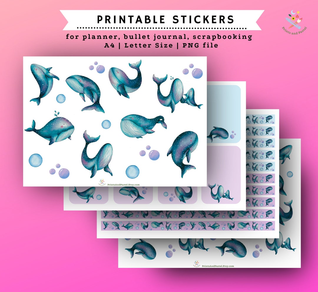Whale Sticker Printable Sticker Set Animal Stickers Download Journal ...