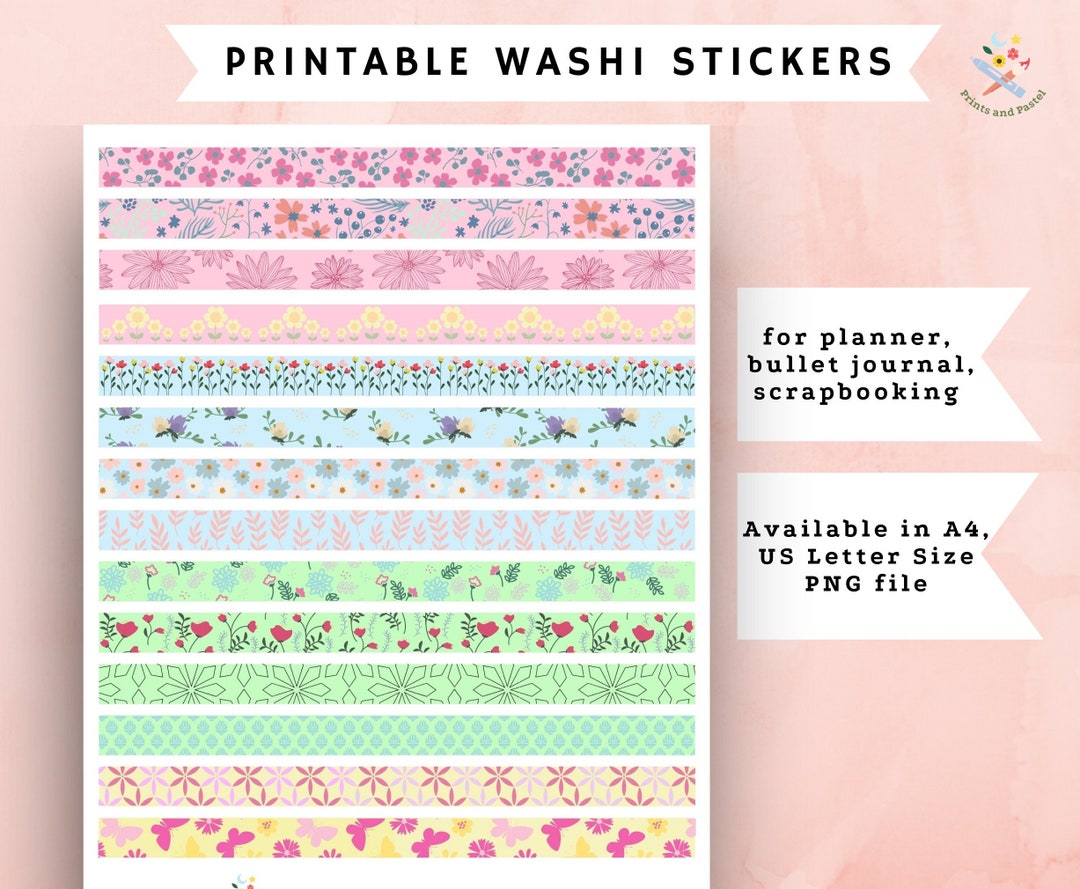 Printable Flower Sticker for Journal Floral Washi Tape Stickers ...