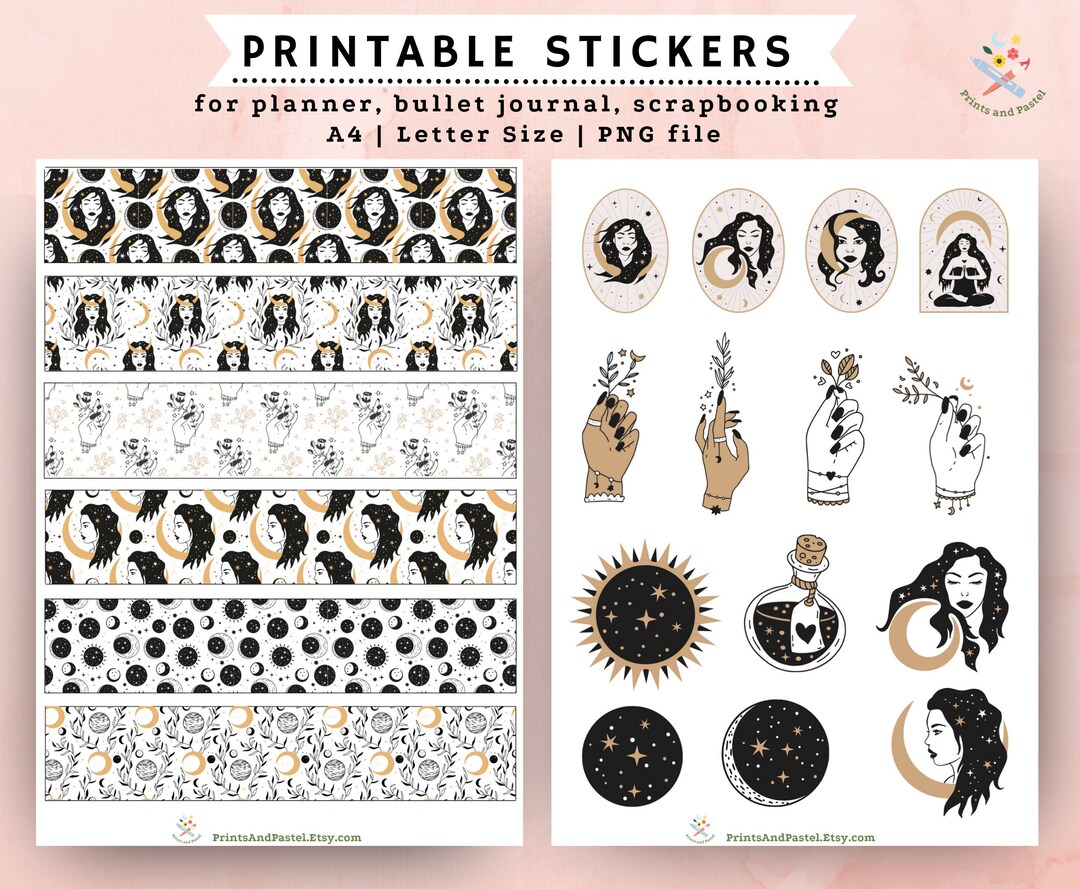 Celestial Stickers Printable Washi Tape Strips Stickers for Journal ...
