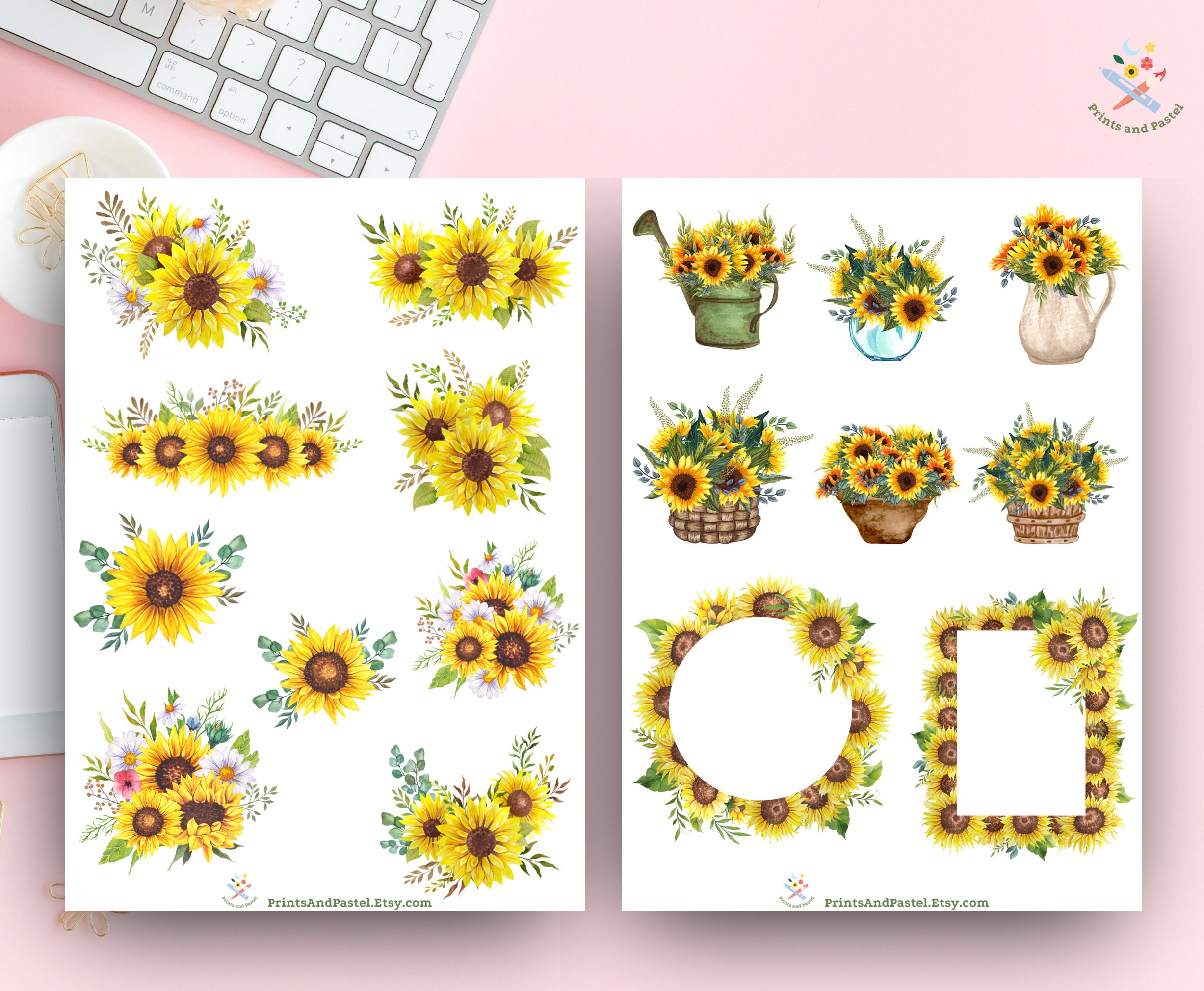 Printable Sunflower Stickers Bullet Journal Stickers Floral Stickers ...