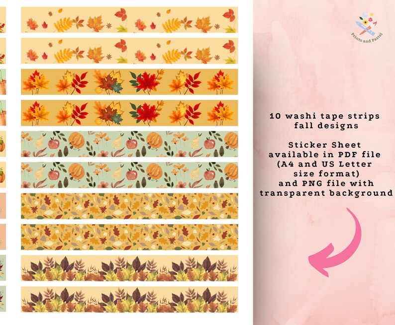 Printable Fall Washi Tape Strips Fall Design Stickers - Etsy Printable Fall Washi Tape Strips Fall Design Stickers - Etsy
