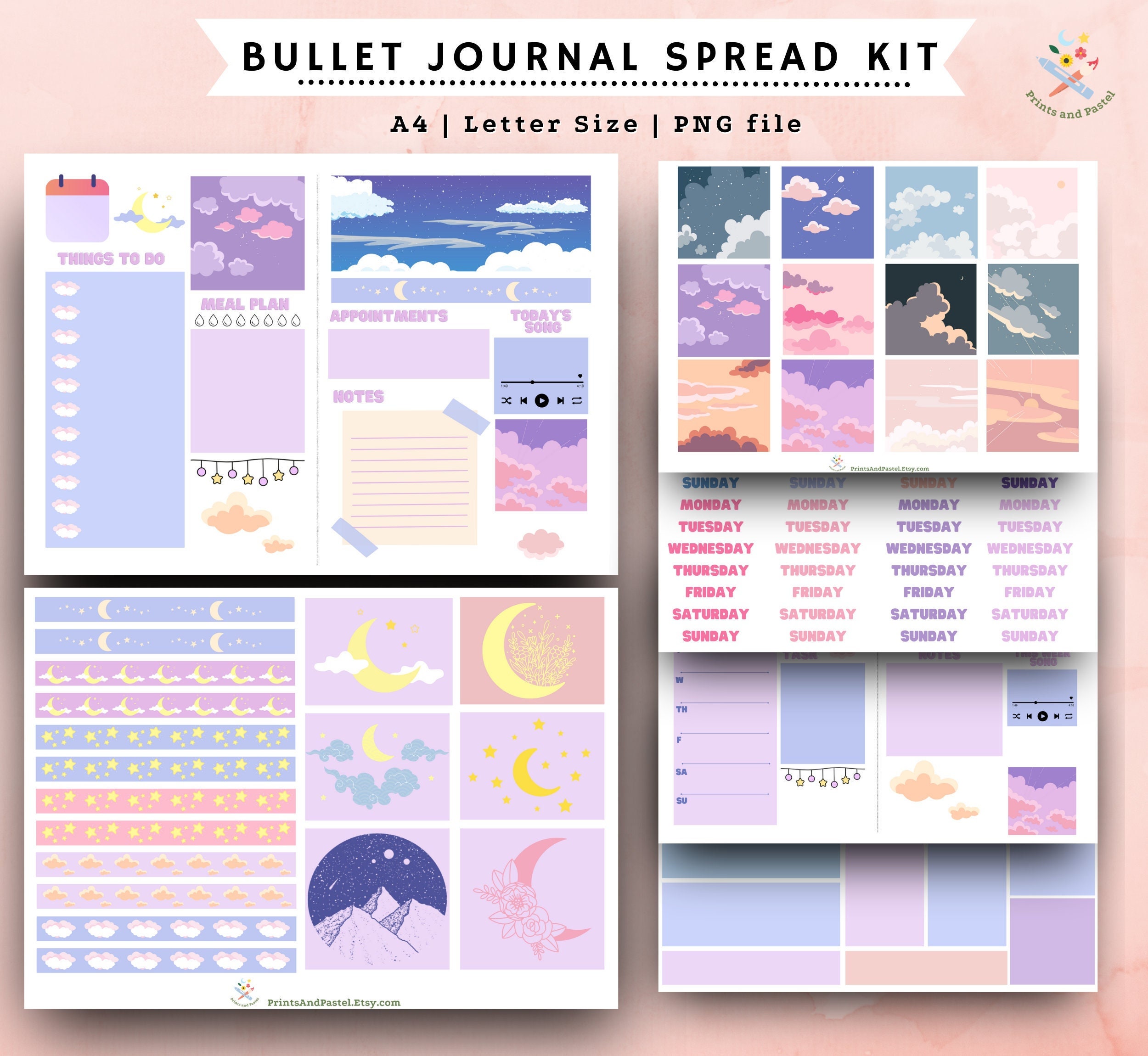 Bullet Journal Spread Kit Printable Journal Template Printable Sticker ...