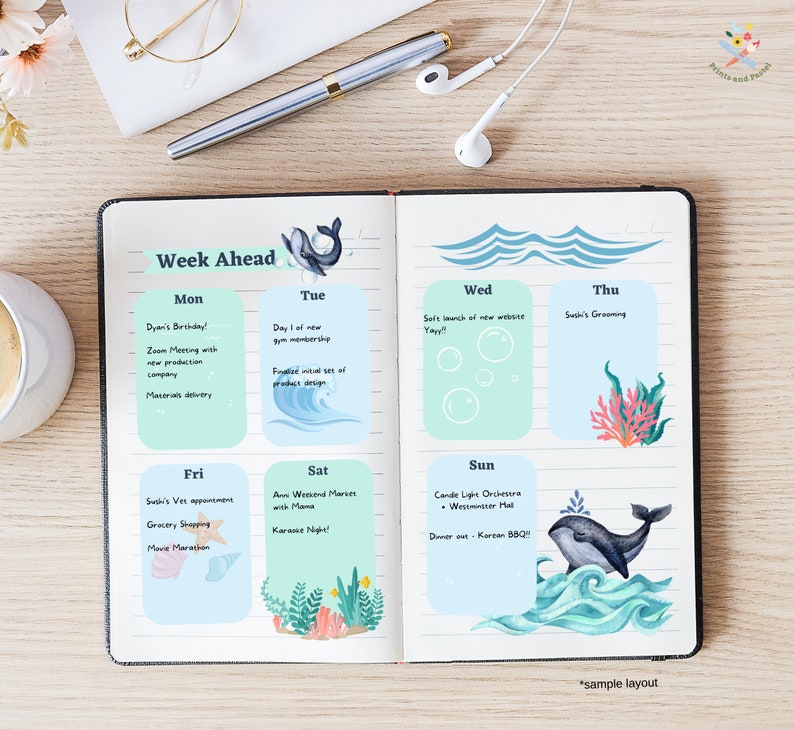 Whale Journal Spread Kit Printable Journal Template Pastel Color Whale ...
