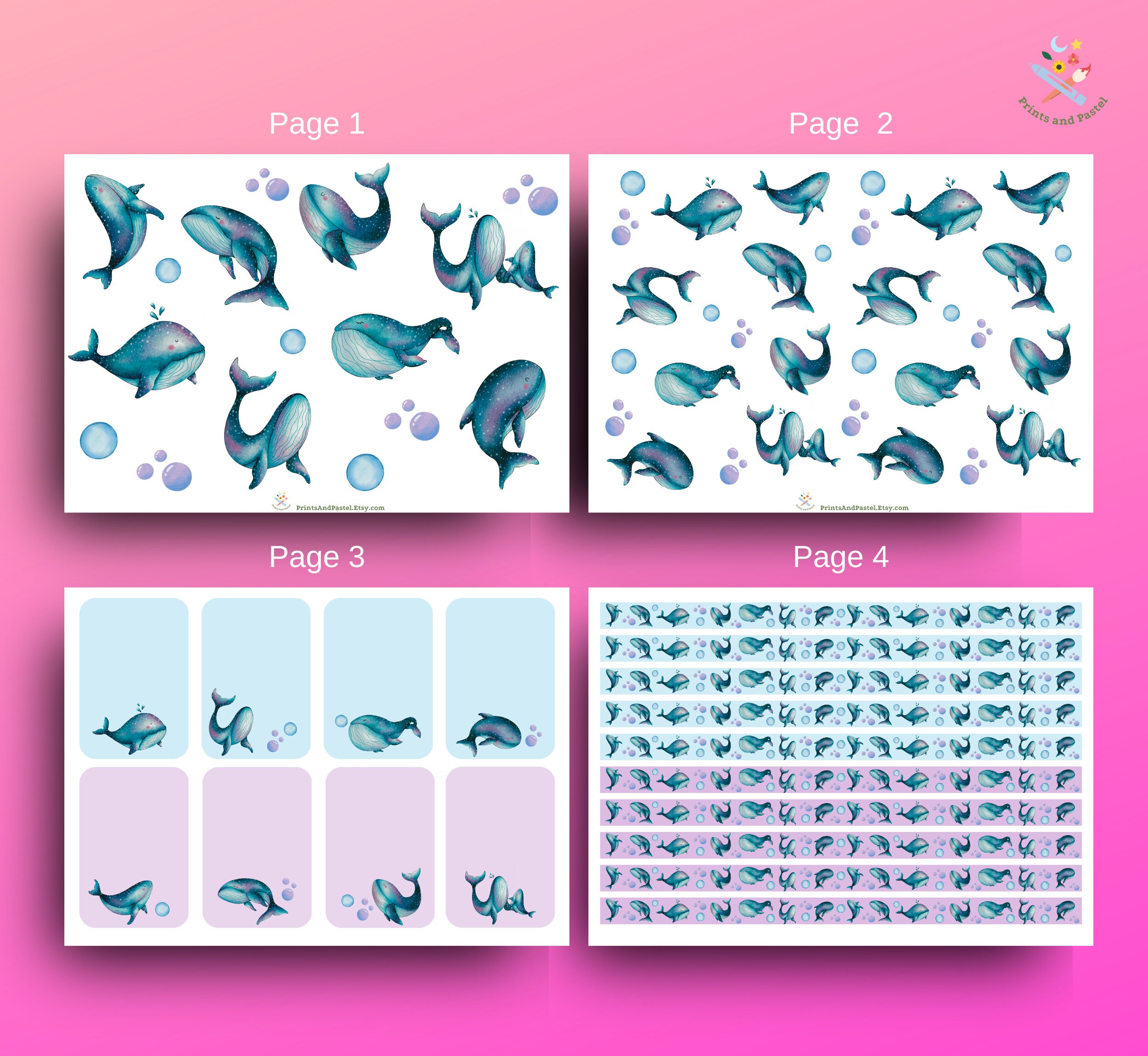 Whale Sticker Printable Sticker Set Animal Stickers Download Journal ...