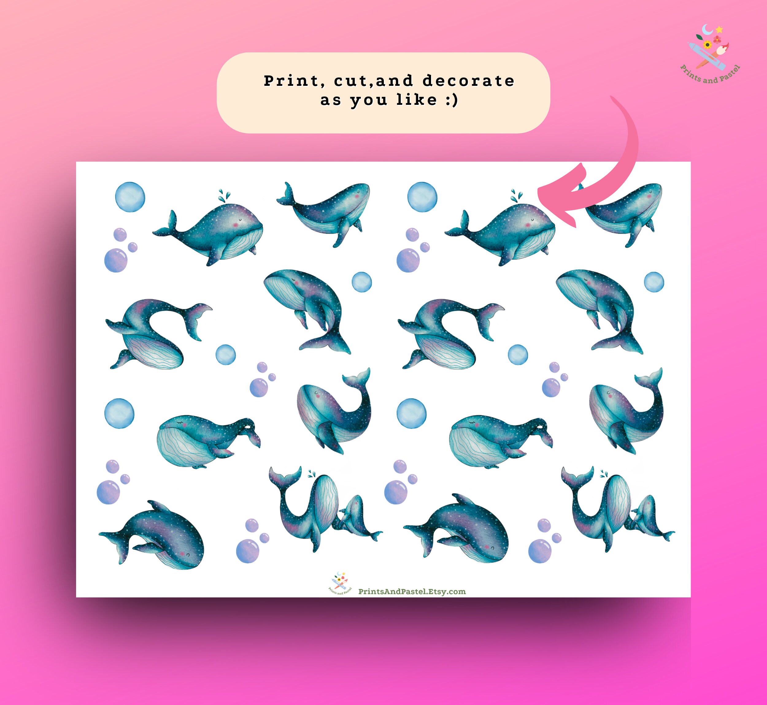 Whale Sticker Printable Sticker Set Animal Stickers Download Journal ...