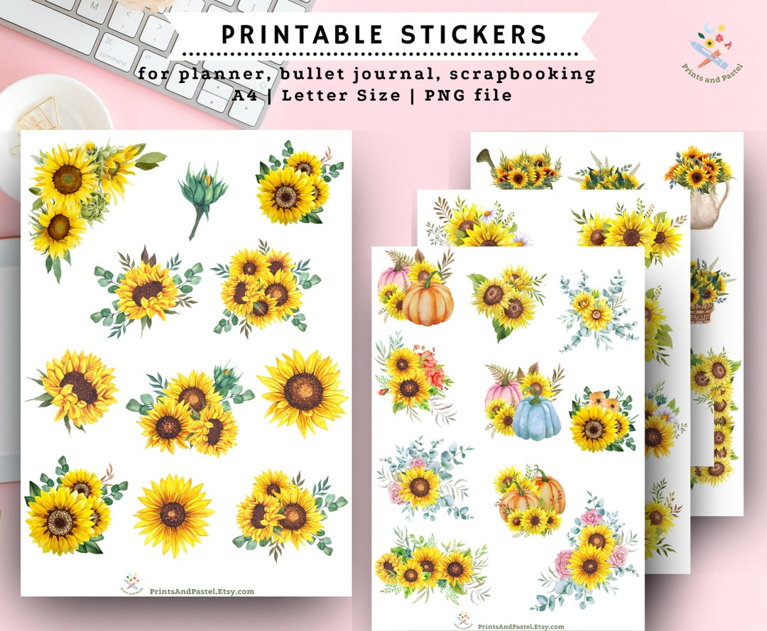 Printable Sunflower Stickers Bullet Journal Stickers Floral Stickers