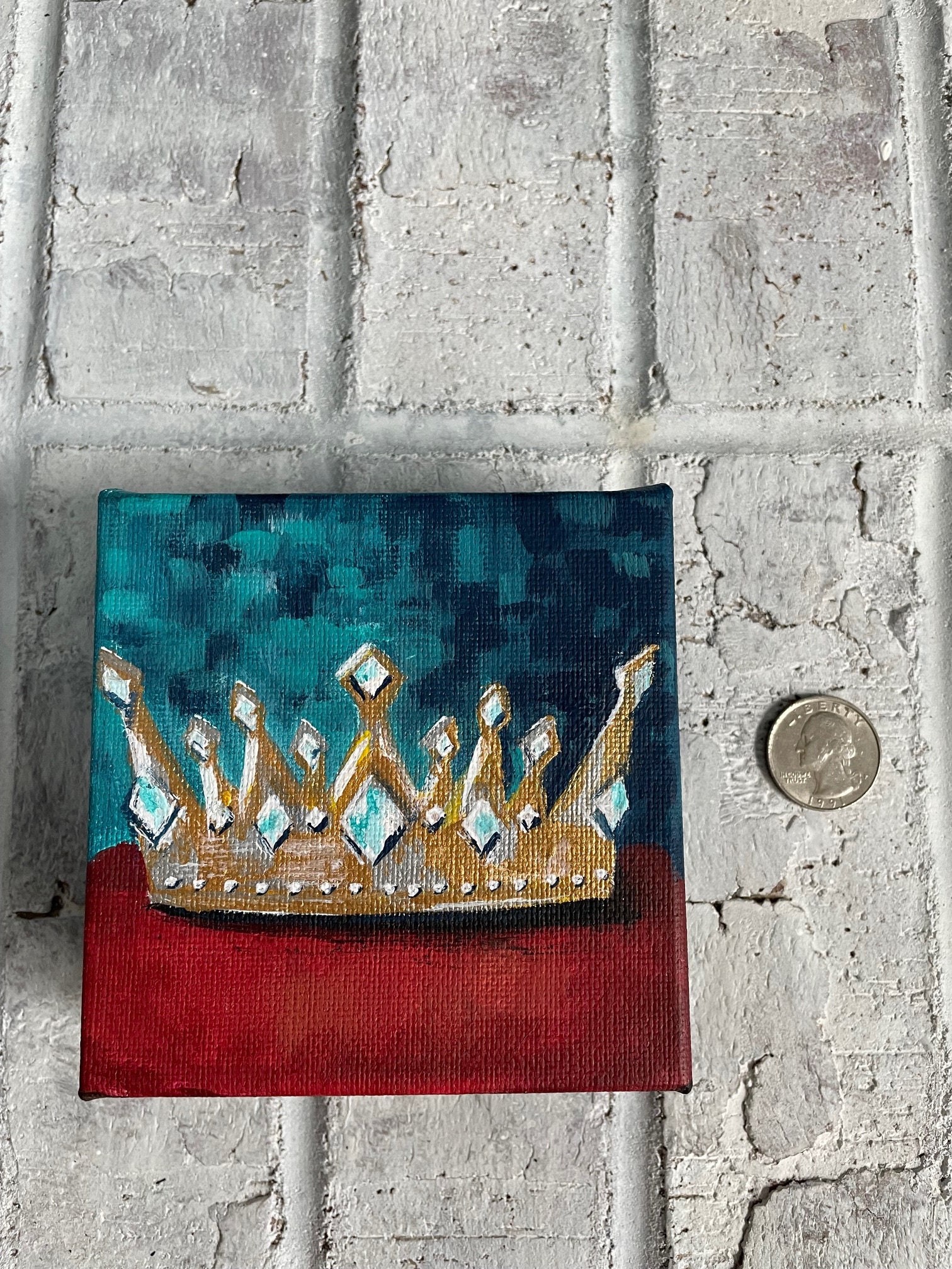 Gold Crown Painting Original 4x4 Art Gifts Home Decor - Etsy