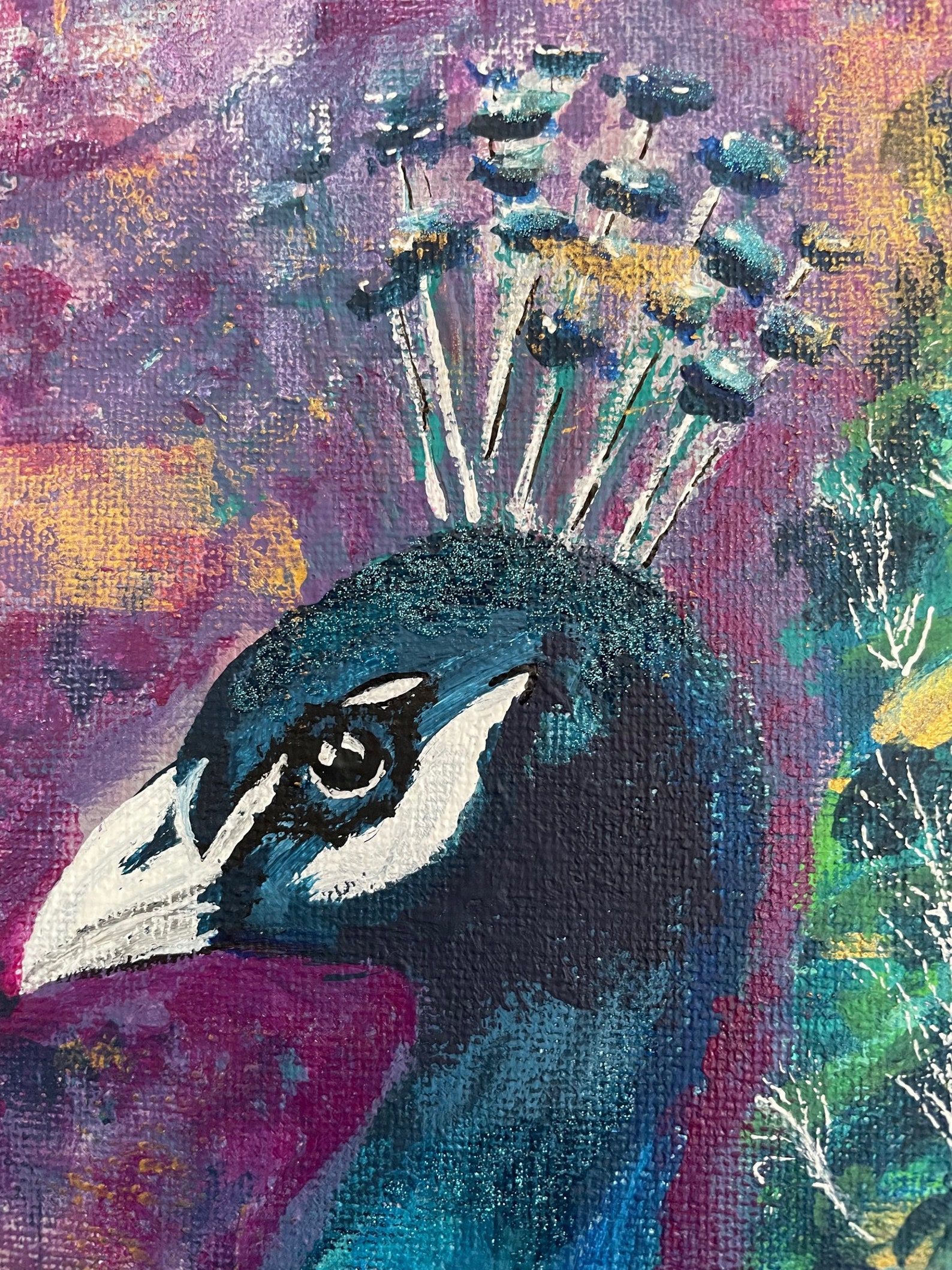 Original Wall Art Gilded Peacock 12x12 Painting - Etsy