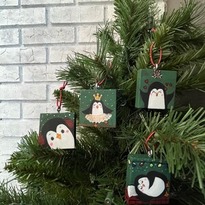 Original Art -, Hand Painted Canvas Christmas Ornament | Penguin in ...