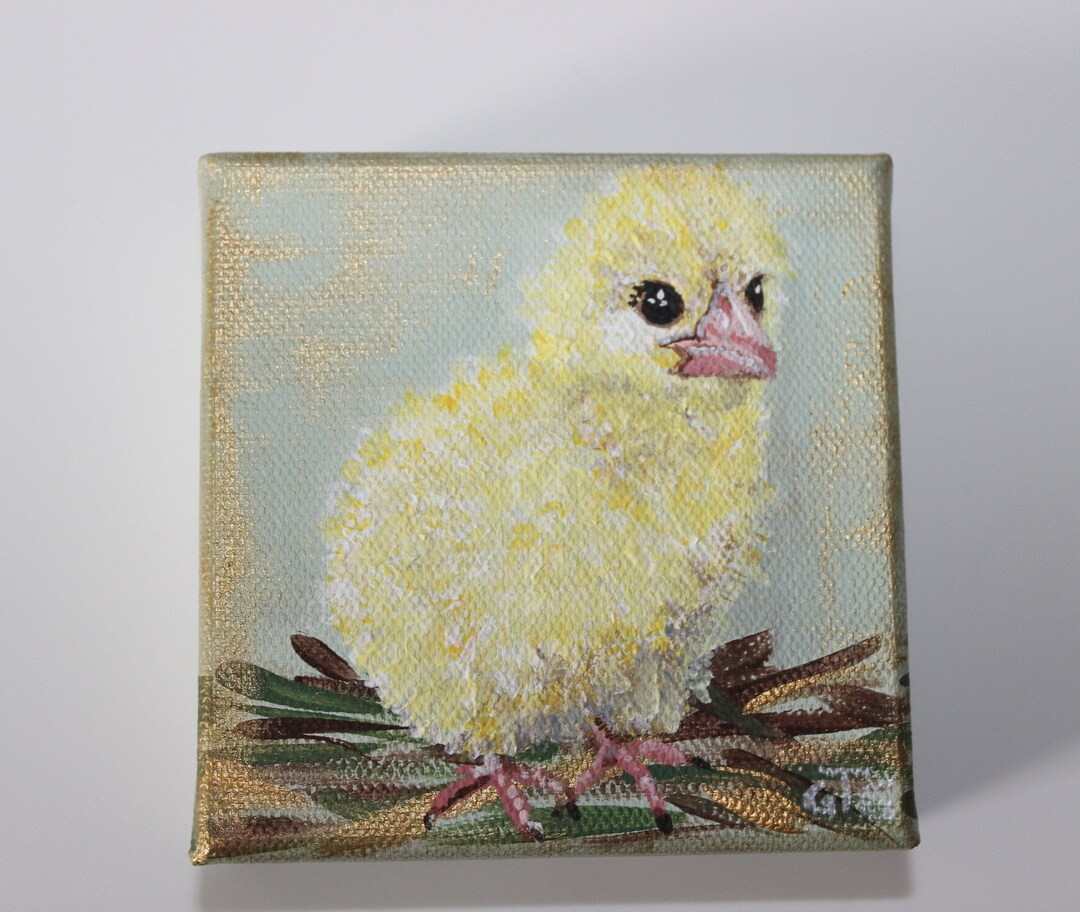 Hand-painted Fuzzy Chick Original Acrylic 4x4 Painting Mix - Etsy
