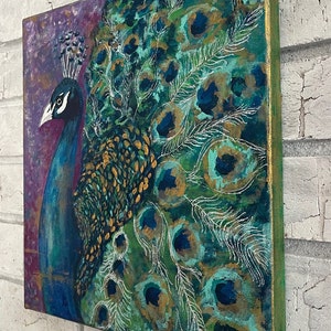 Original Wall Art Gilded Peacock 12x12 Painting - Etsy