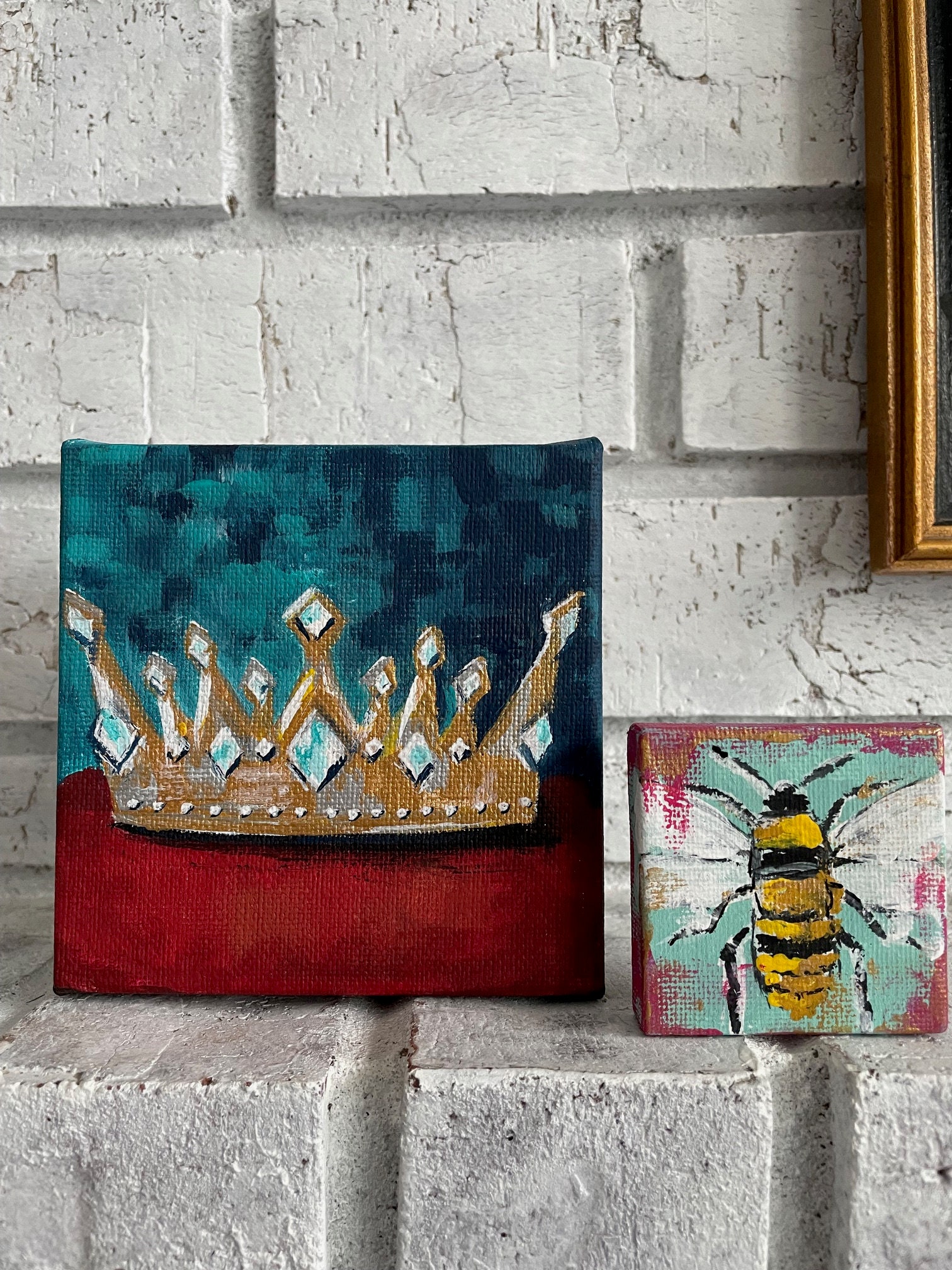 Gold Crown Painting Original 4x4 Art Gifts Home Decor - Etsy