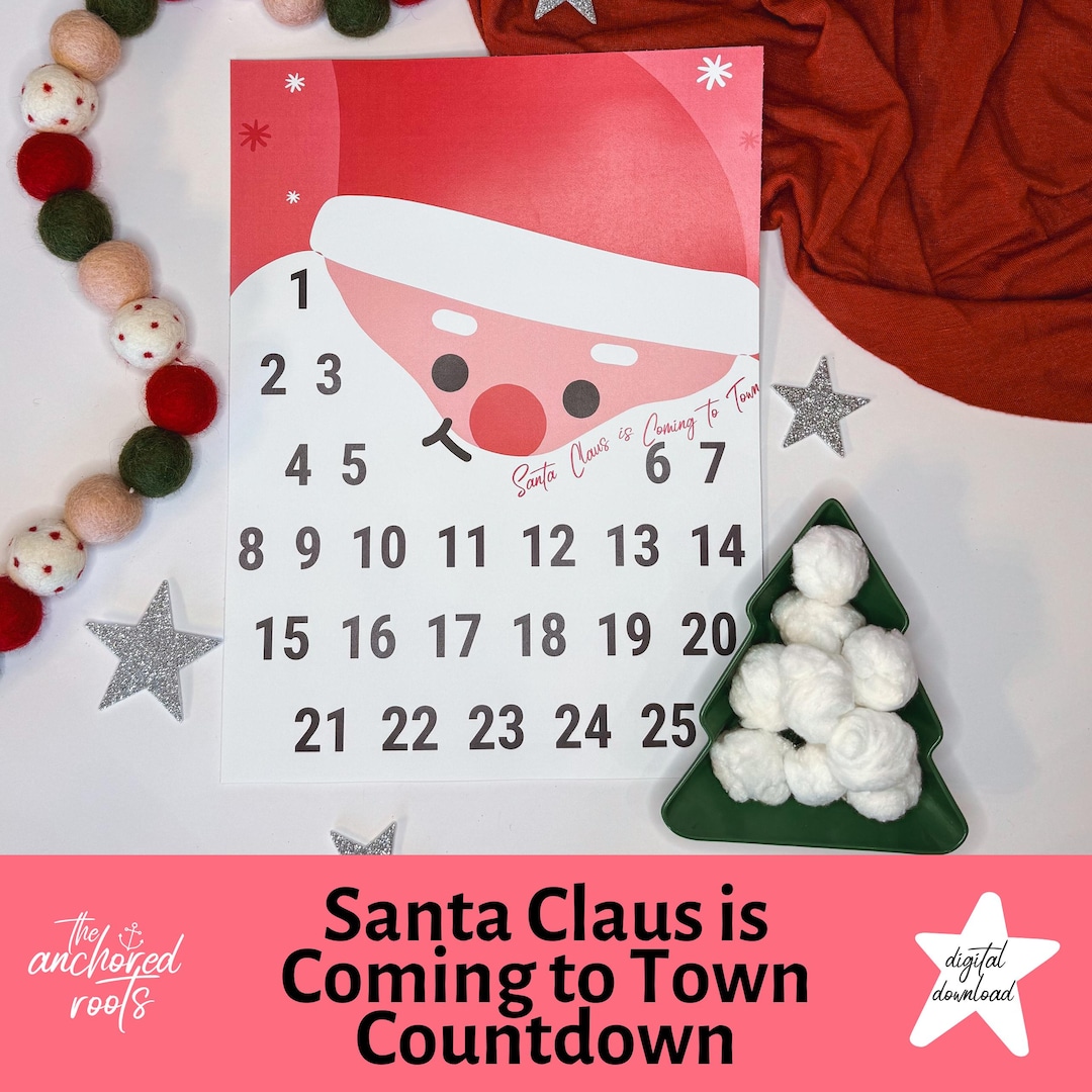 Santa Christmas Countdown, Countdown to Christmas Printable, Kids ...