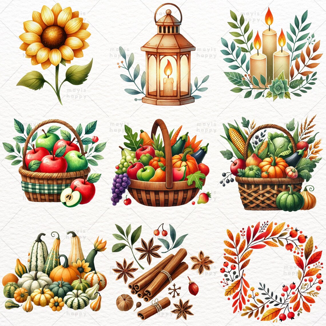 Autumn Elements Clipart, Autumn PNG, Autumn Decorations, Cute Autumn ...