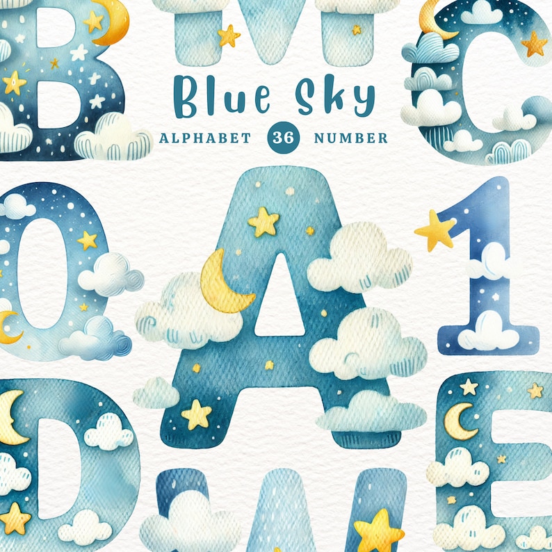 Blue Sky Alphabet, Blue Alphabet, Cloud Alphabet, Cloud Clipart ...
