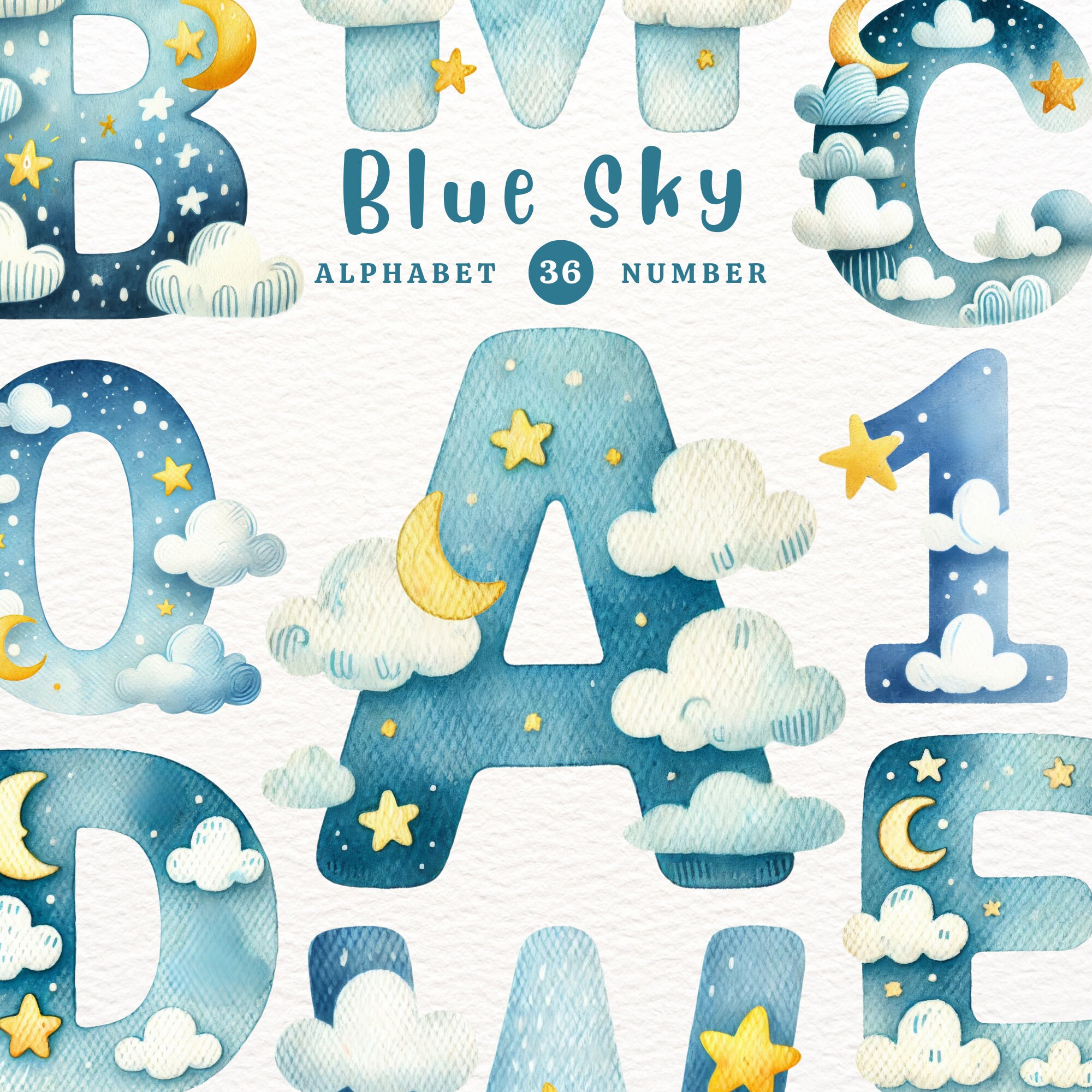 Blue Sky Alphabet, Blue Alphabet, Cloud Alphabet, Cloud Clipart ...