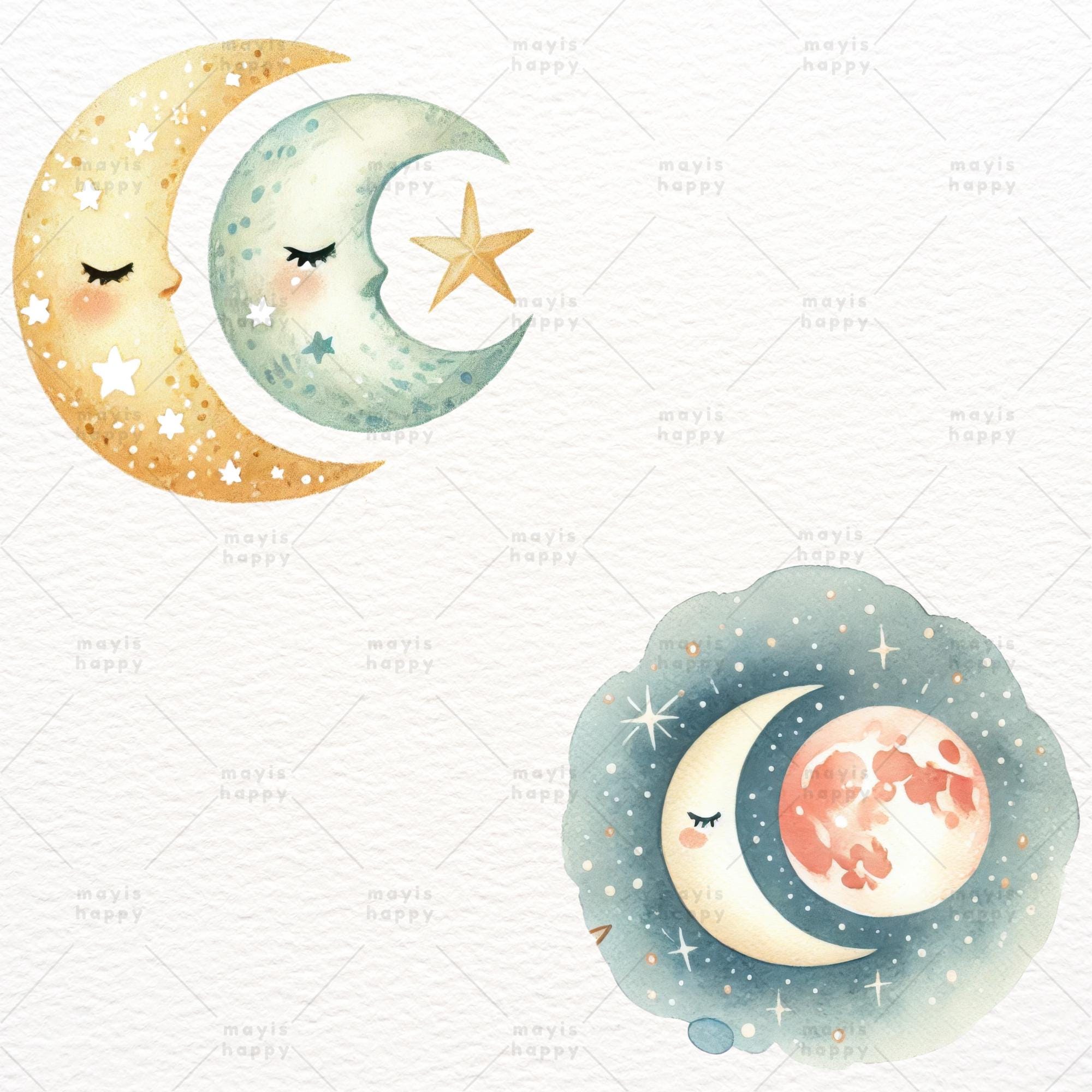 Adorable Moon and Star, Cute Moon Clipart, Cute Star Clipart, Moon Star ...