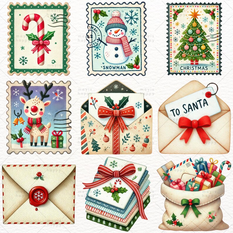 Christmas Mail Clipart: Watercolor Holiday Letters, DIY Gift (PNG) - Etsy