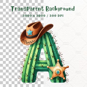 Cowboy Cactus Alphabet Clipart: Watercolor Doodle Font (digital ...