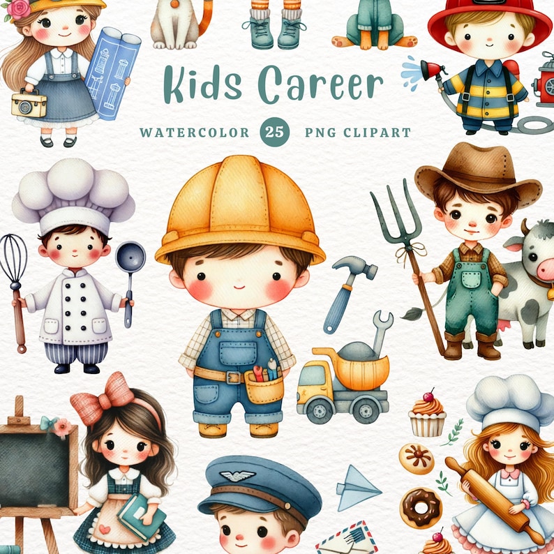 Kids Career Clipart: Watercolor Workers PNG (digital Download) - Etsy