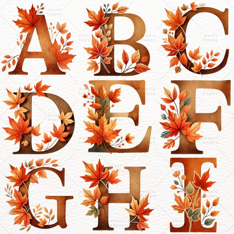 Autumn Maple Alphabet, Maple Alphabet, Maple Clipart, Autumn Theme ...