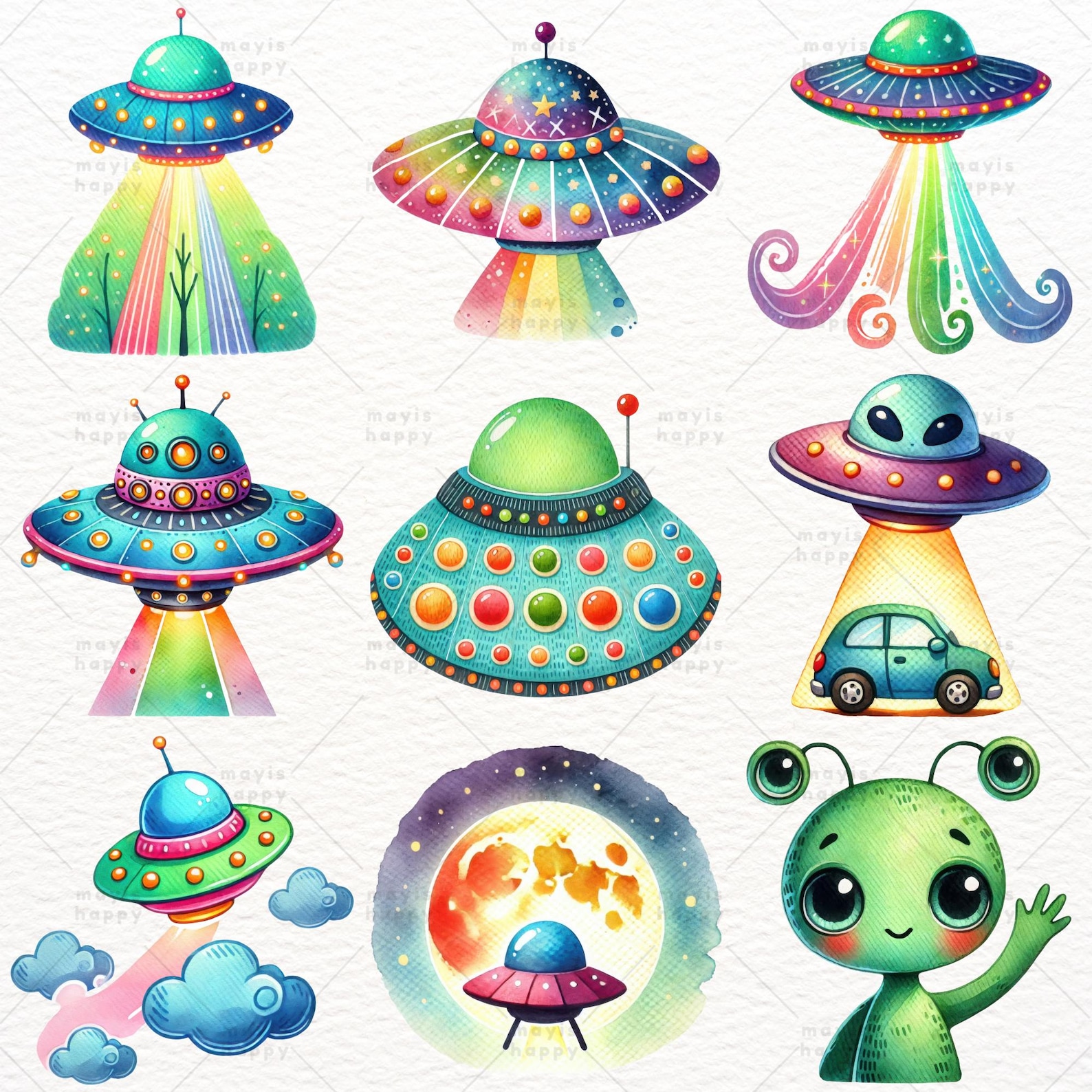 UFO Clipart, Alien PNG, Planet Theme, Galaxy, Outer Space, Clipart, DIY ...