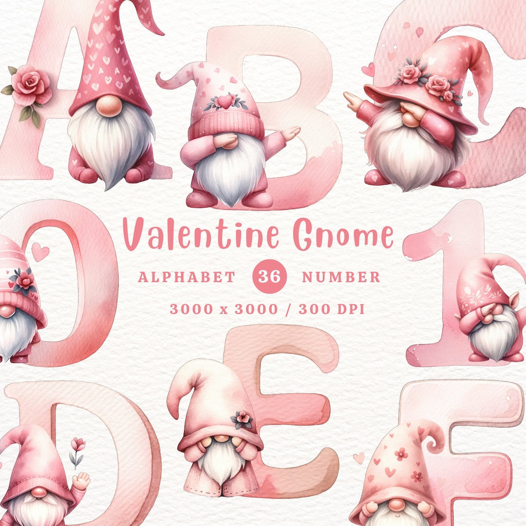 Valentine Gnome Alphabet Clipart: Doodle Font (PNG Digital Download) - Etsy