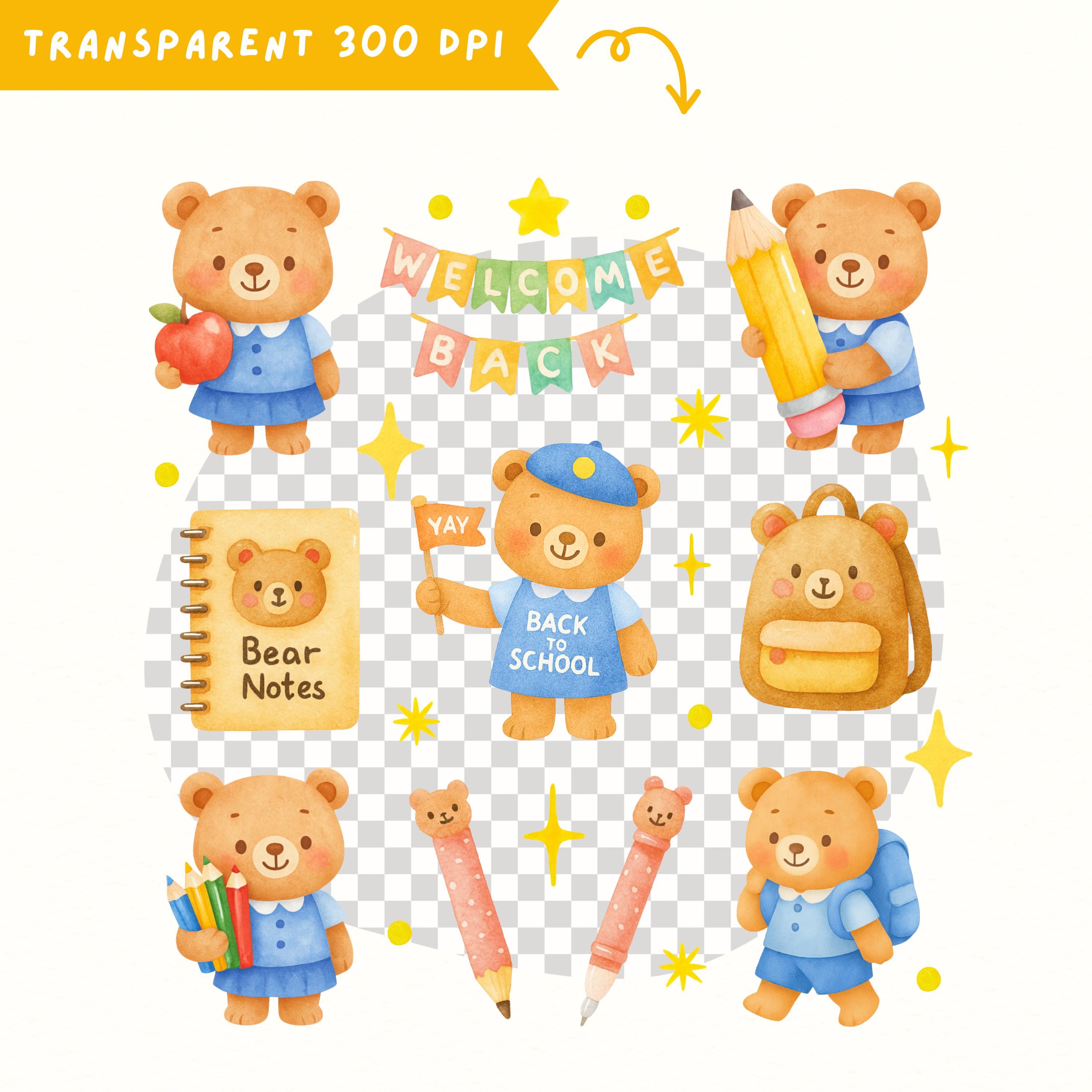 Student Bear Watercolor Clipart Set: Back to School PNG - Etsy
