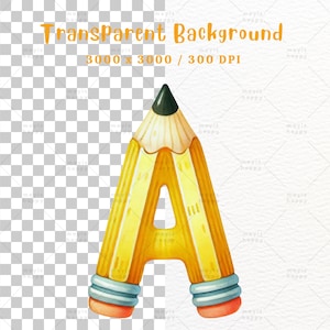 Yellow Pencil Alphabet, Pencil Clipart, Stationery Clipart, Alphabet ...