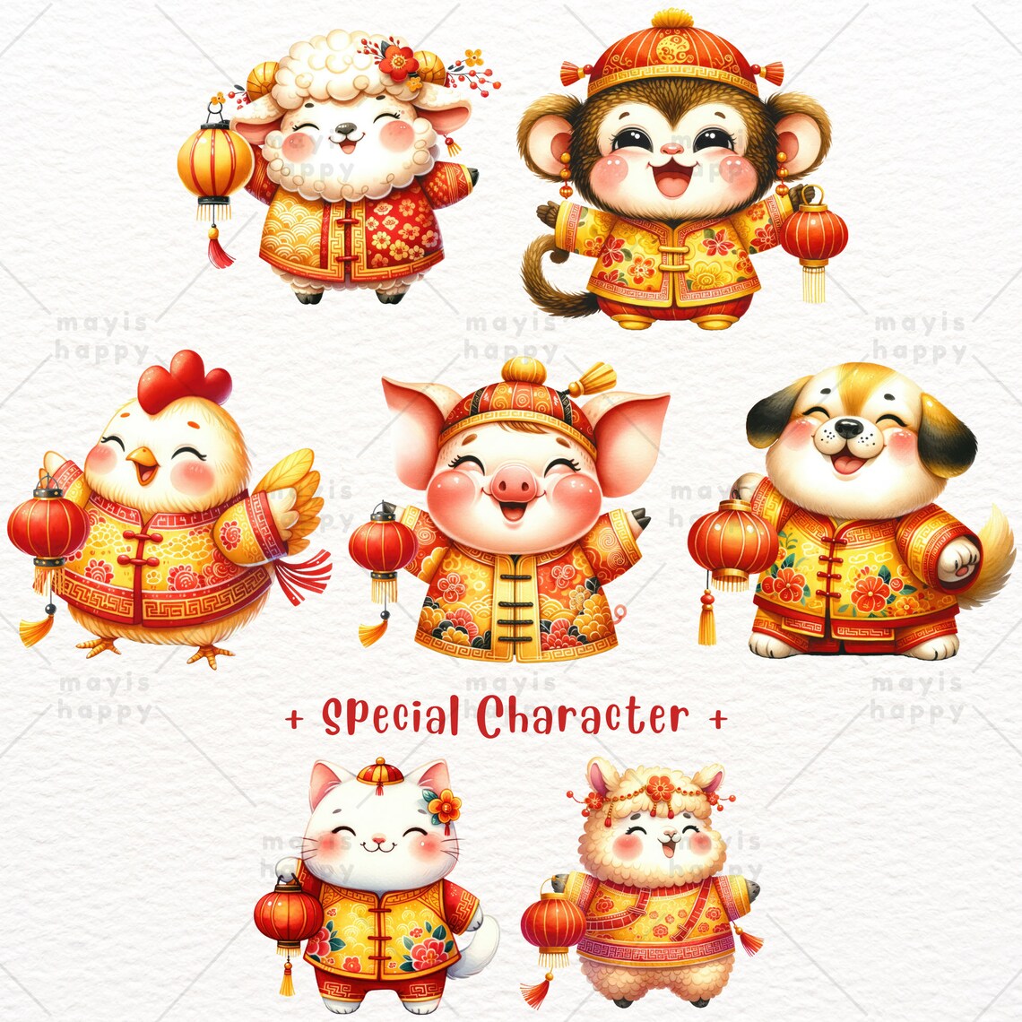 Chinese Zodiac Animals Clipart: Watercolor PNG (digital Download) - Etsy