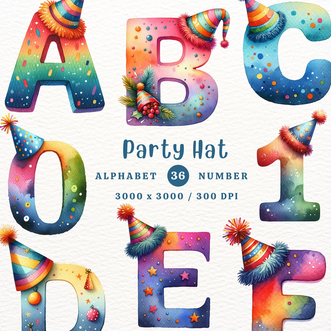 New Year Alphabet Clipart, Party Hat Alphabet Clipart, New Year Party ...