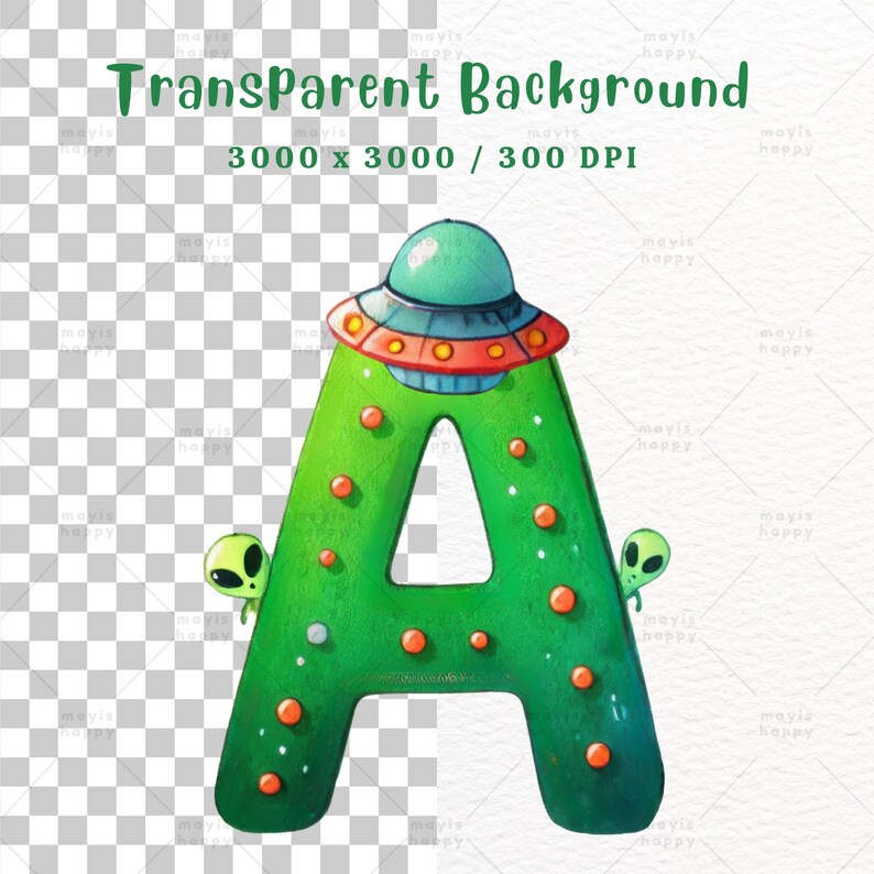 Alien Alphabet Clipart: Watercolor Doodle Font (PNG Digital Download ...