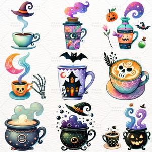 Halloween Coffee & Tea Clipart: Watercolor PNG Bundle (digital Download ...