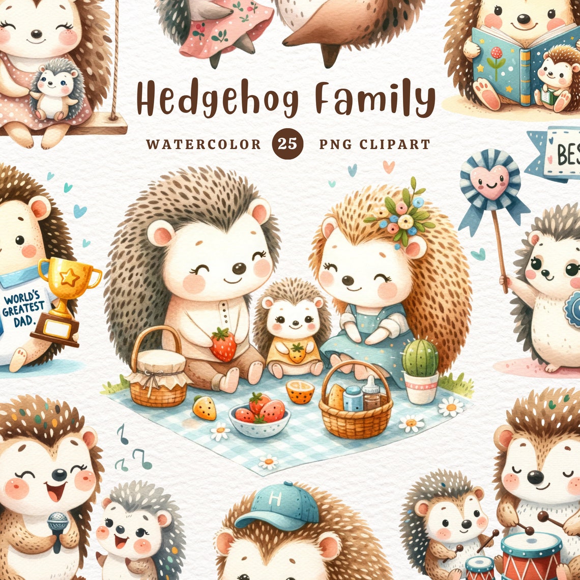 Hedgehog Family, Cute Hedgehog, Animals Clipart, Hedgehog Clipart, Gift ...