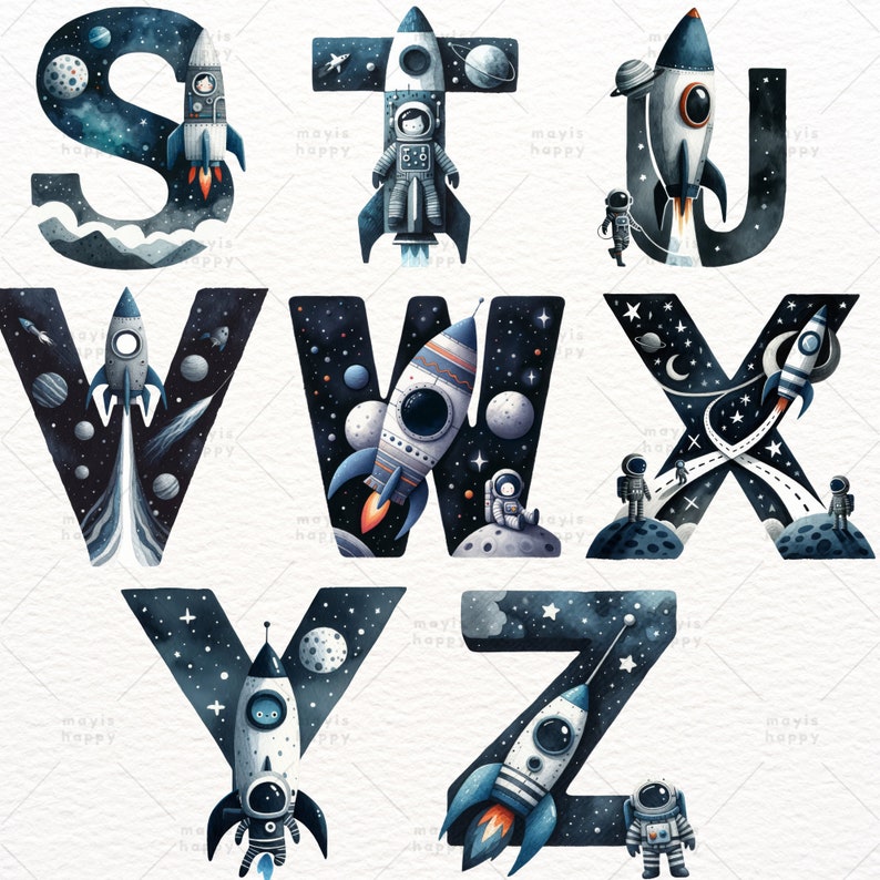 Rocket Alphabet, Astronaut Clipart, Space PNG, Space Alphabet, Alphabet ...