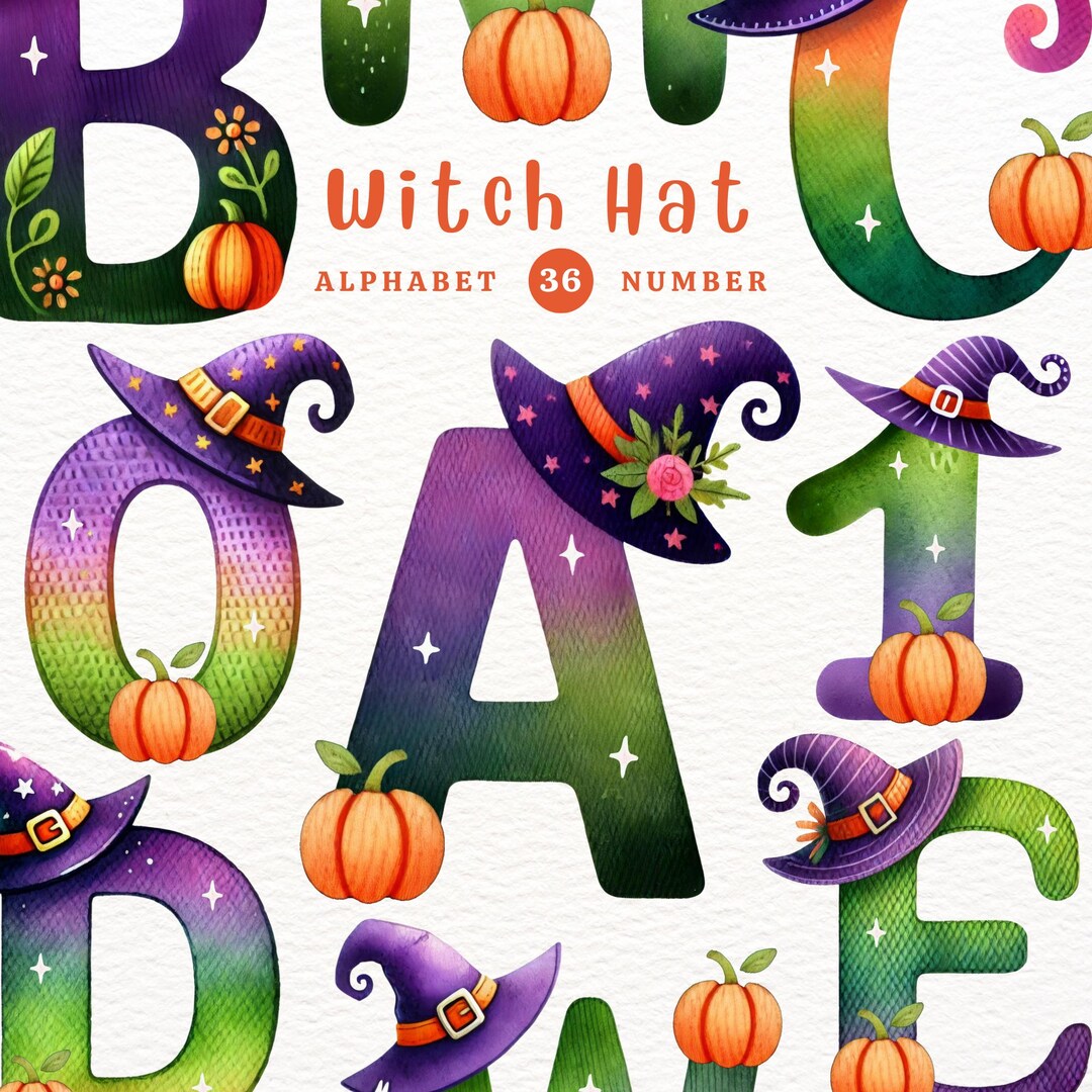 Witch Hat Alphabet, Halloween Alphabet, Witch Hat PNG, Alphabet Clipart ...
