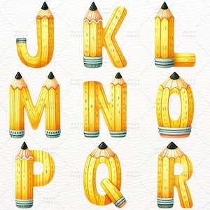 Yellow Pencil Alphabet, Pencil Clipart, Stationery Clipart, Alphabet ...
