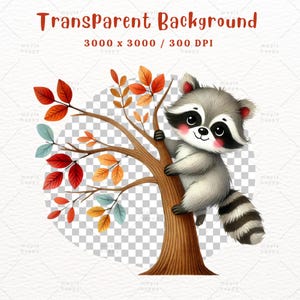 Fall Raccoon Clipart, Cute Raccoon PNG, Fall Season, Autumn Theme, DIY ...