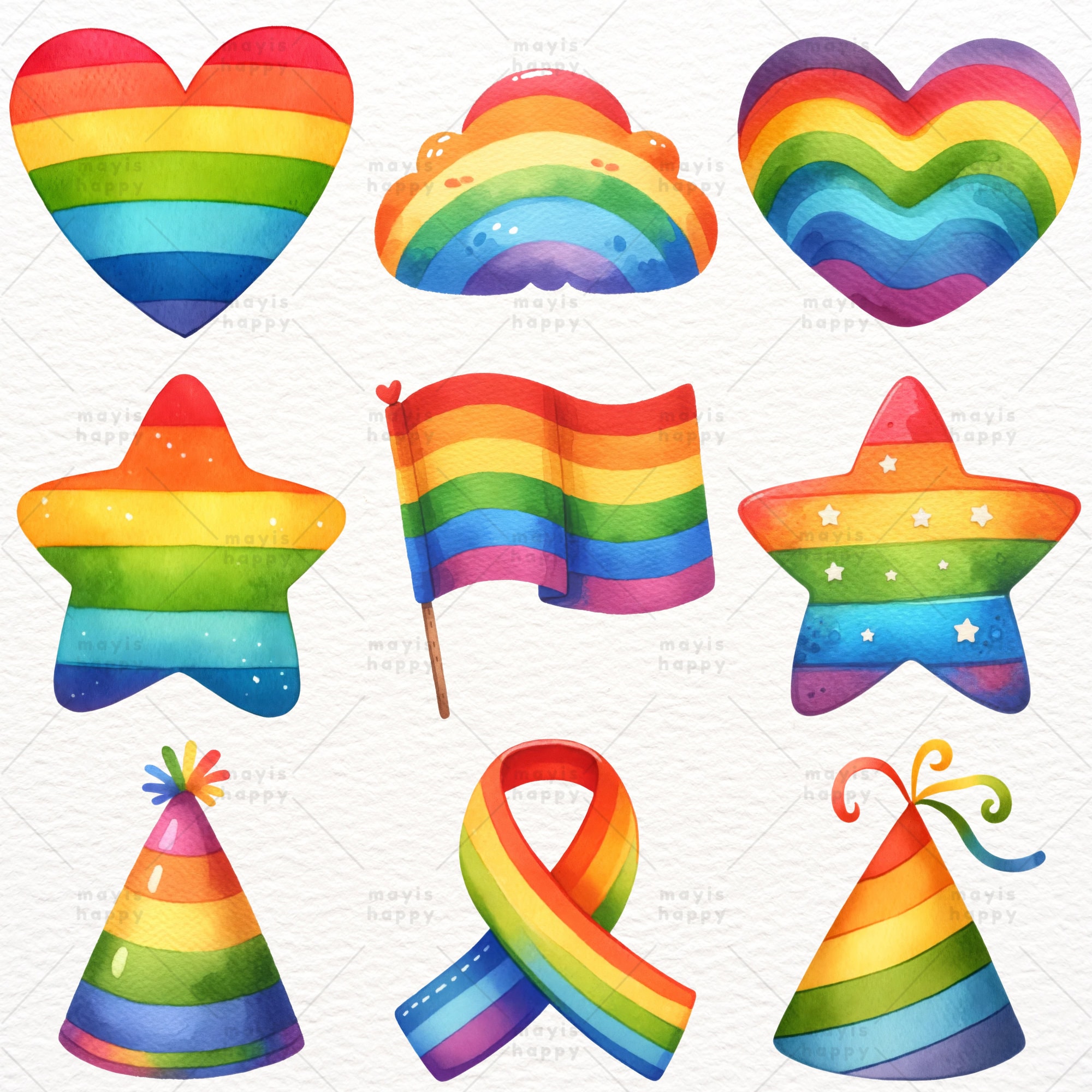 Pride Month Watercolor Clipart: Rainbow LGBTQ+ PNG (digital Download ...