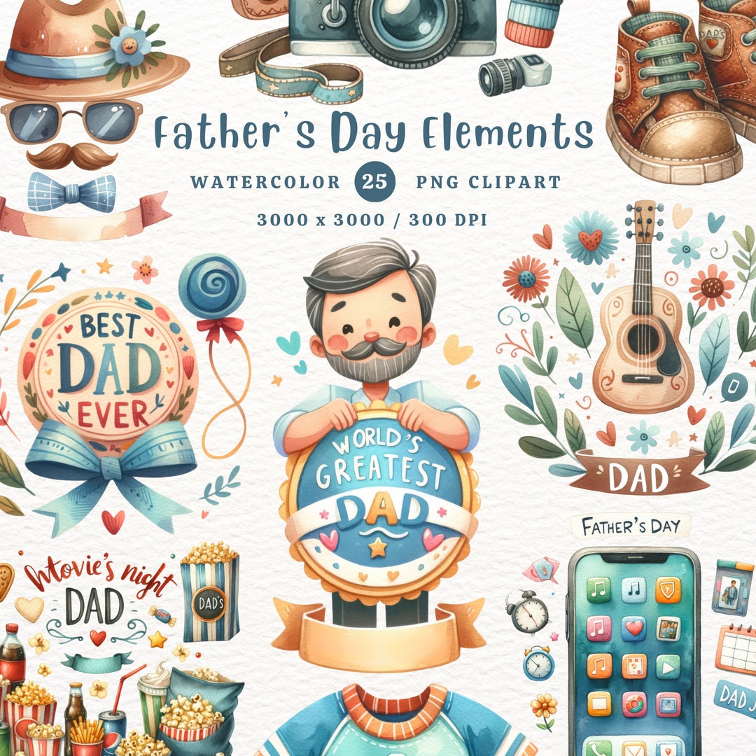 Father's Day Watercolor Clipart: Dad PNG Elements (digital Download) - Etsy