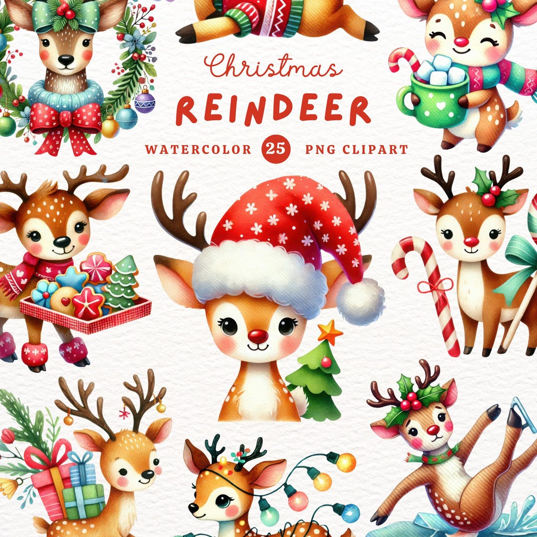 Christmas Reindeer Clipart, Christmas PNG, Cute Reindeer, Christmas ...