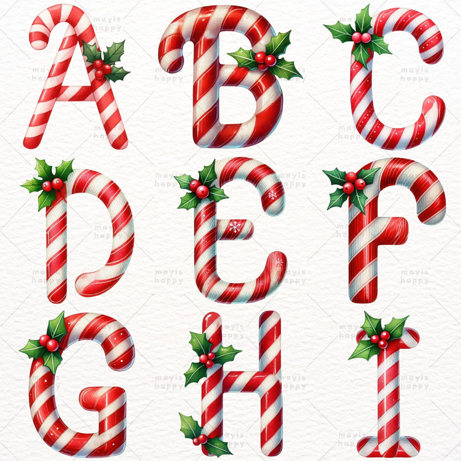Candy Cane Alphabet, Candy Cane PNG, Christmas Alphabet, Xmas, Alphabet ...