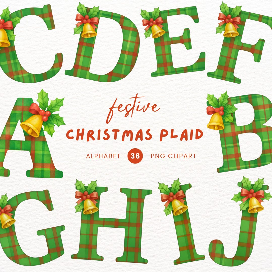 Christmas Plaid Alphabet Clipart: Festive Watercolor Letter PNG - Etsy