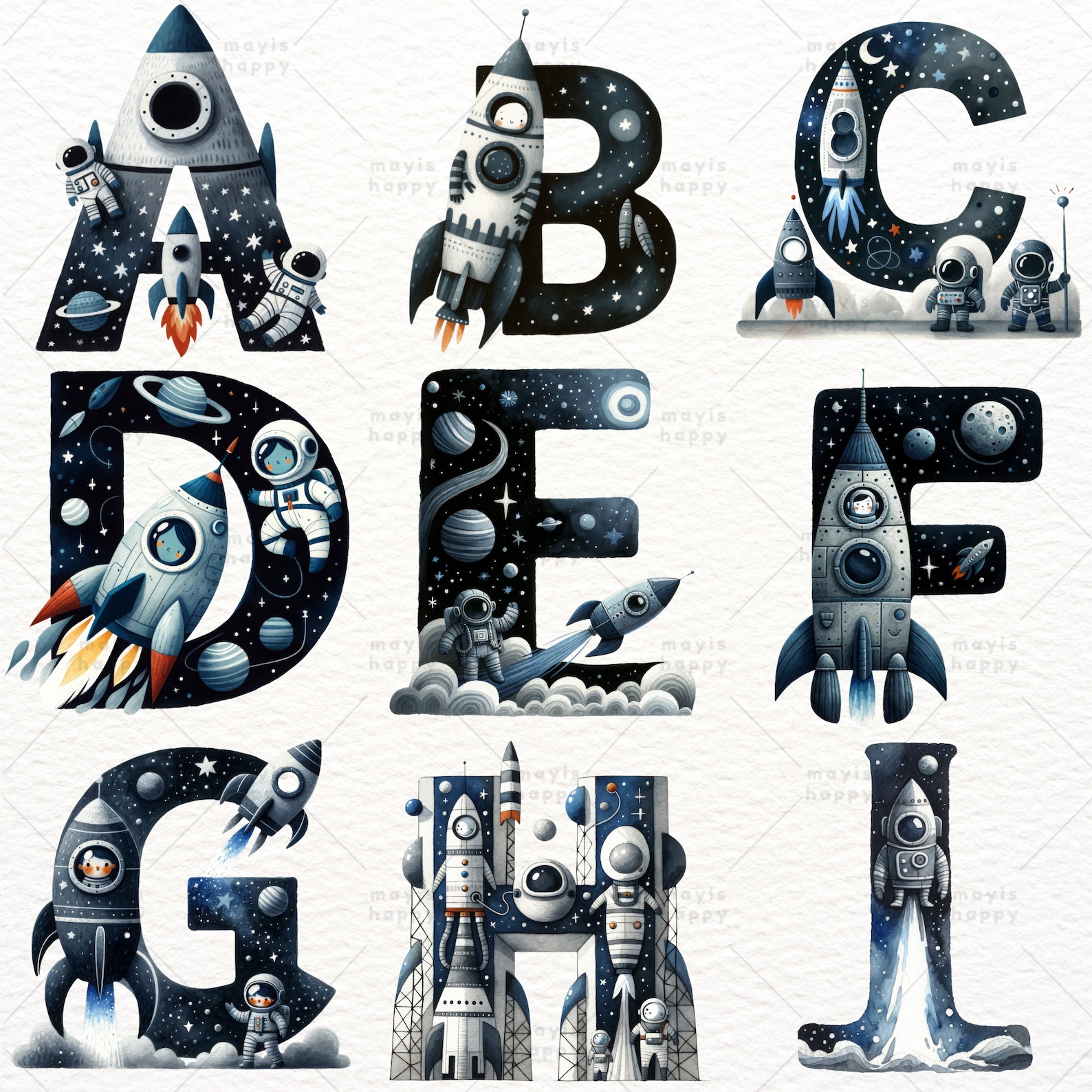Watercolor Rocket Alphabet Clipart: Space PNG (digital Download) - Etsy UK