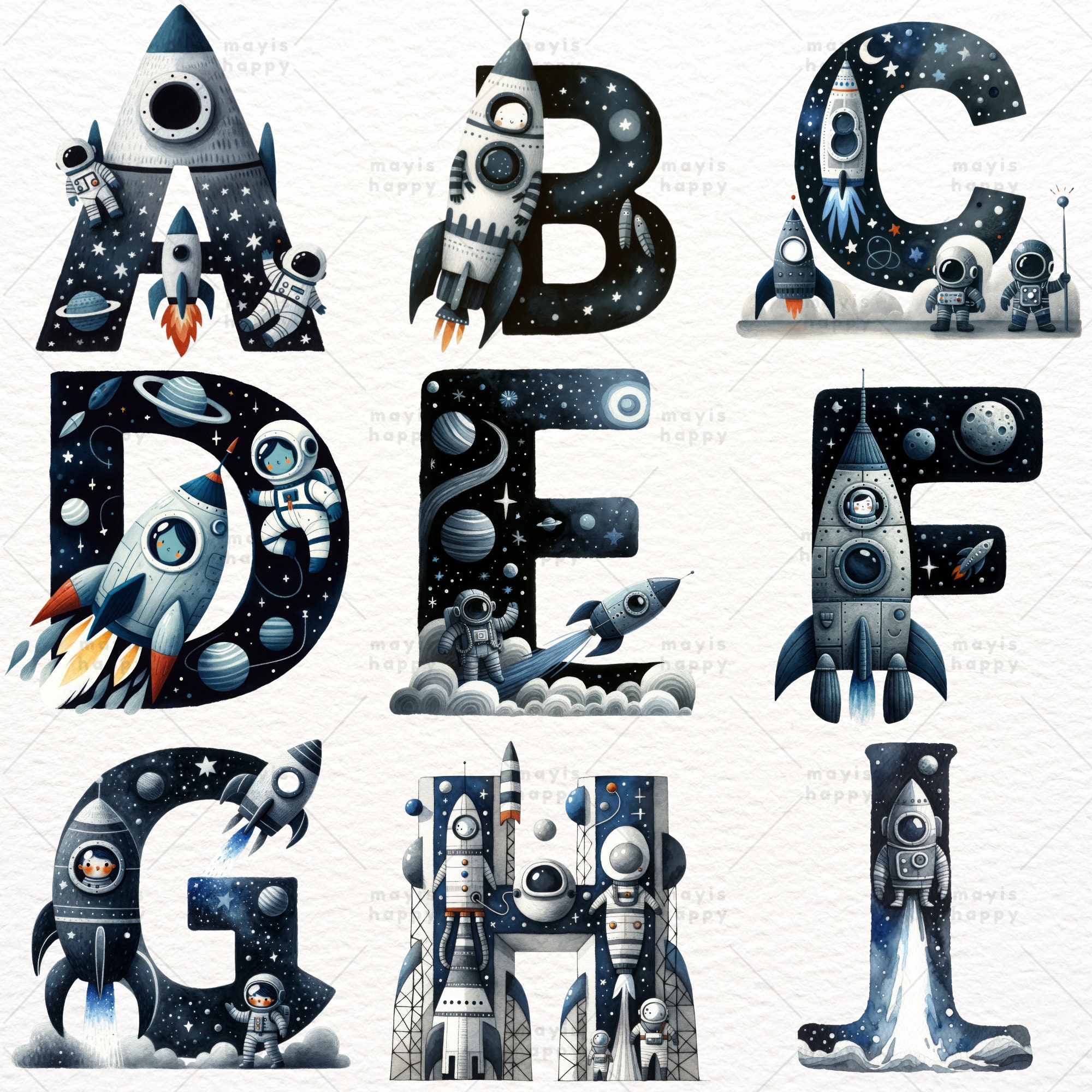 Watercolor Rocket Alphabet Clipart: Space PNG (digital Download) - Etsy UK