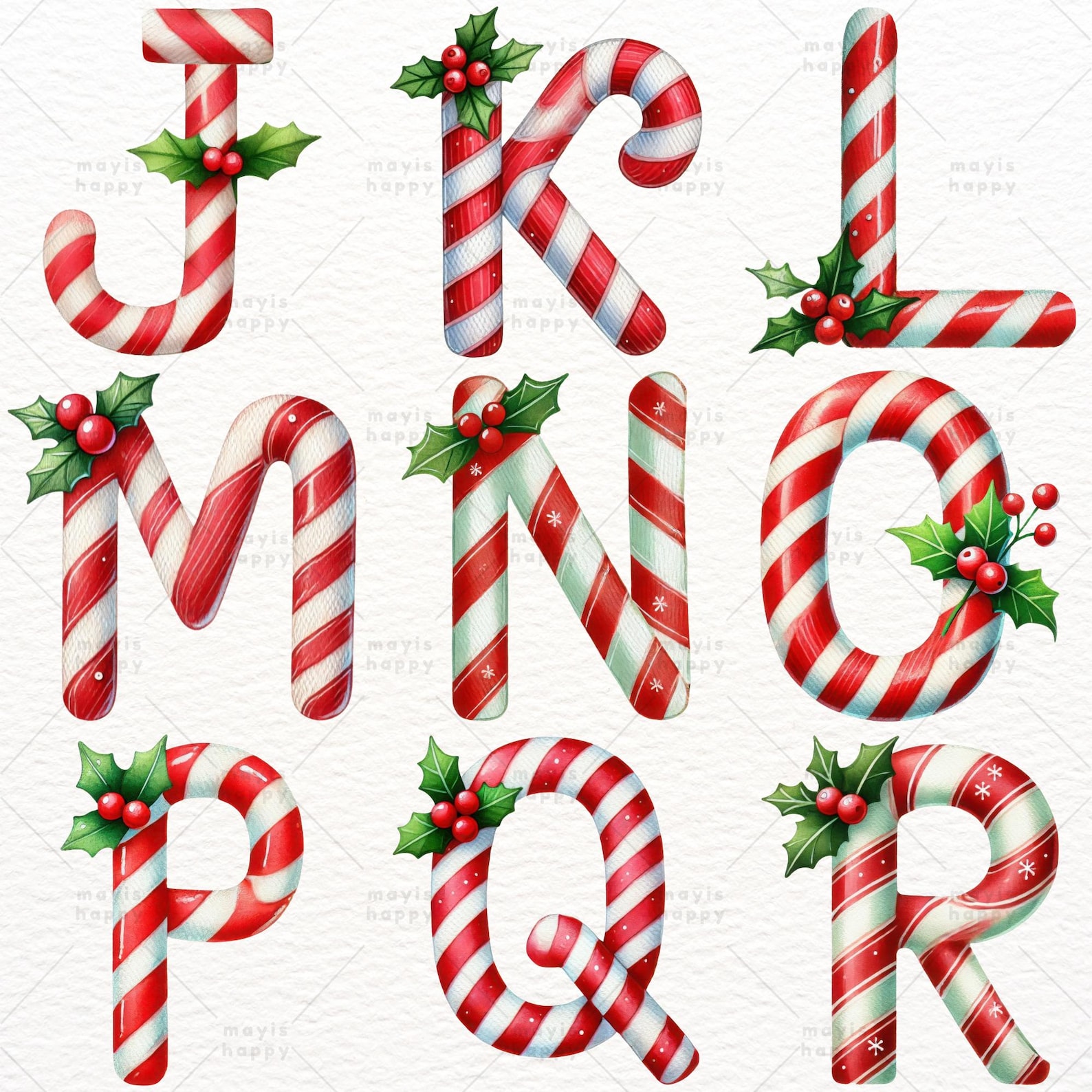 Candy Cane Alphabet, Candy Cane PNG, Christmas Alphabet, Xmas, Alphabet ...